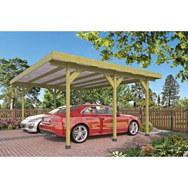 Carport Dubbel met PVC dakplaten vuren groen geïmpregneerd L500 x B600 cm